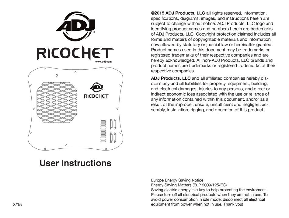 ADJ RICOCHET USER INSTRUCTIONS Pdf Download | ManualsLib