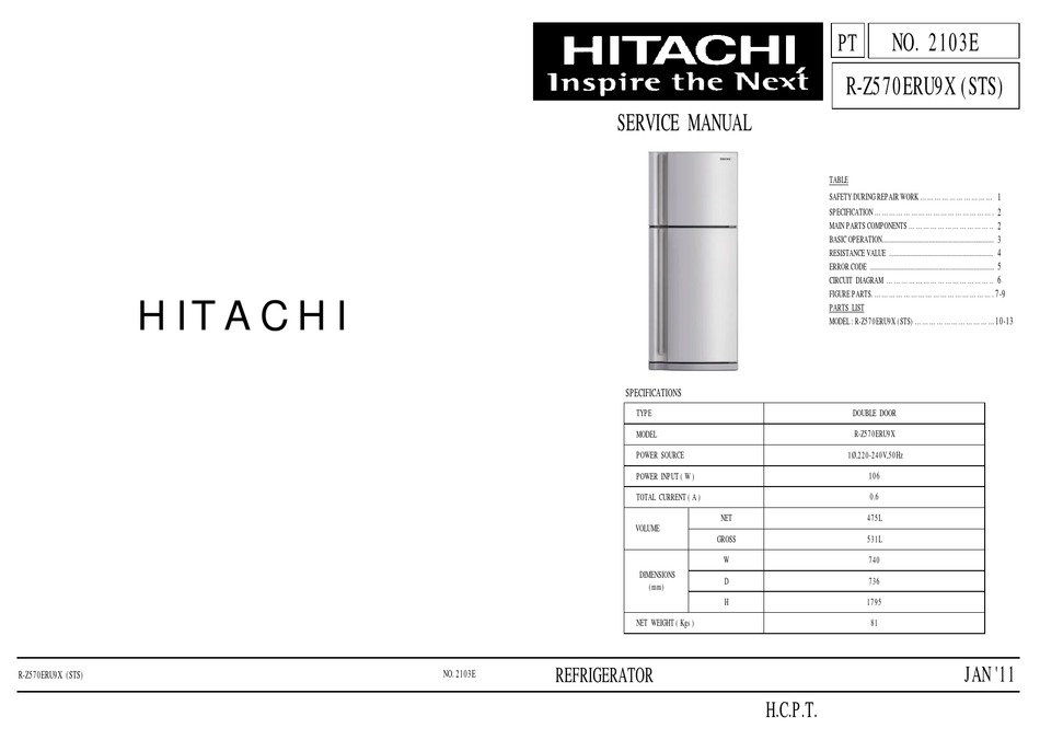HITACHI R-Z570ERU9X (STS) SERVICE MANUAL Pdf Download | ManualsLib