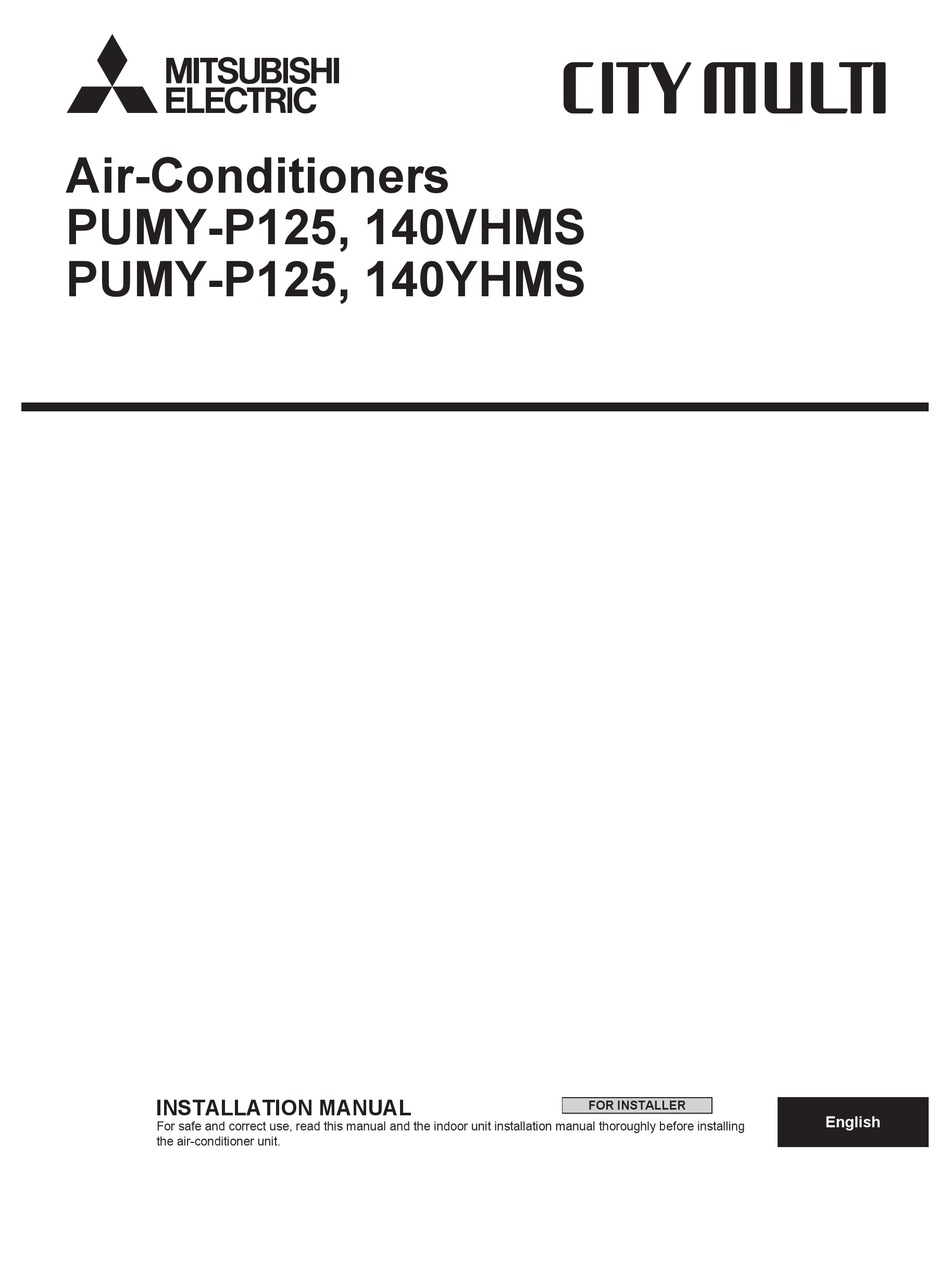 MITSUBISHI PUMY-P125 INSTALLATION MANUAL Pdf Download | ManualsLib
