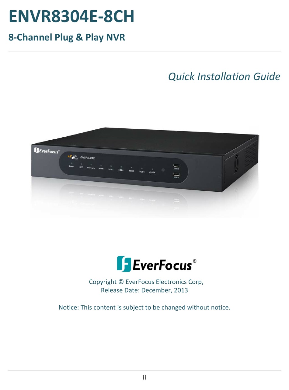 EVERFOCUS ENVR8304E-8CH QUICK INSTALLATION MANUAL Pdf Download | ManualsLib