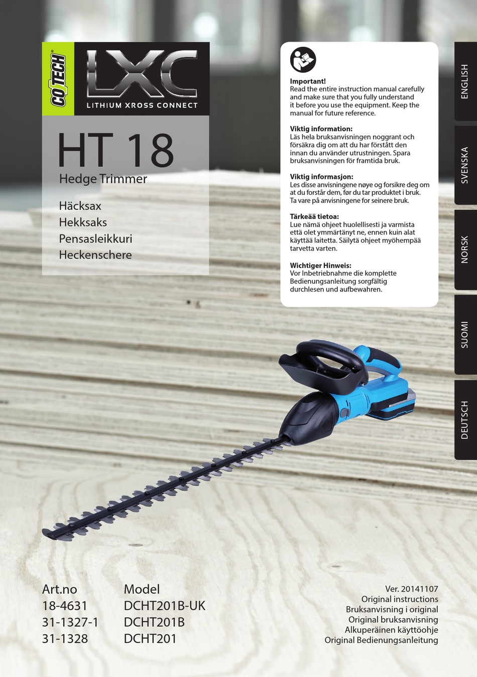 CO/TECH DCHT201B-UK ORIGINAL INSTRUCTIONS MANUAL Pdf Download | ManualsLib