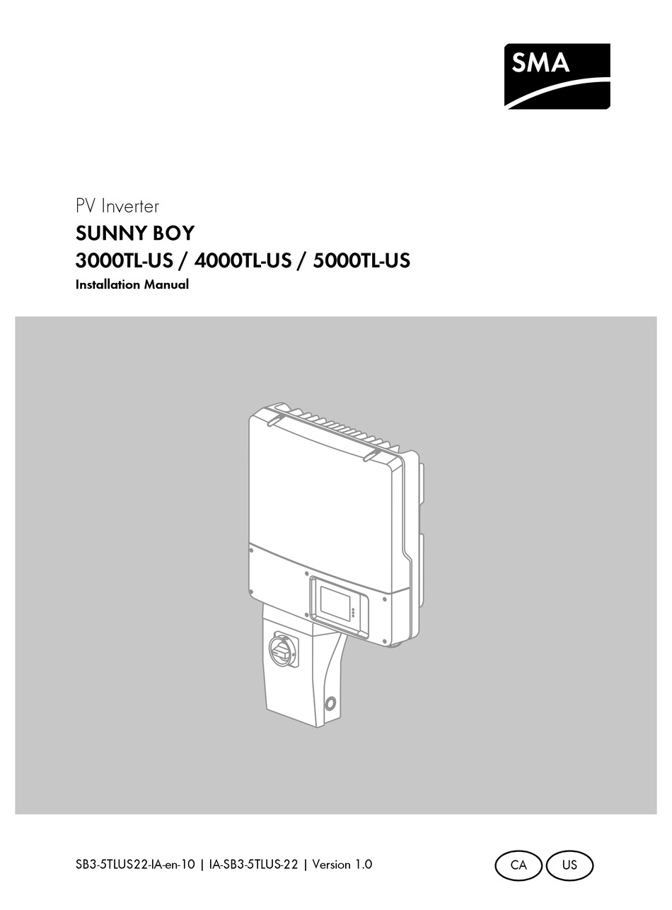 SMA SUNNY BOY3000TL US INSTALLATION MANUAL Pdf Download ManualsLib