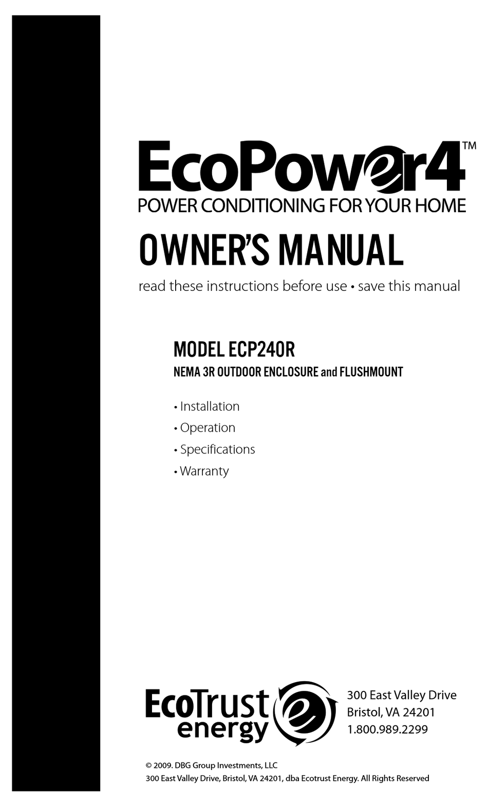 ECOTRUST ECOPOWER4 ECP240R OWNER'S MANUAL Pdf Download | ManualsLib