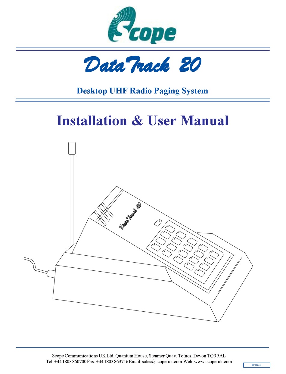 SCOPE DATATRACK 20 INSTALLATION & USER MANUAL Pdf Download | ManualsLib