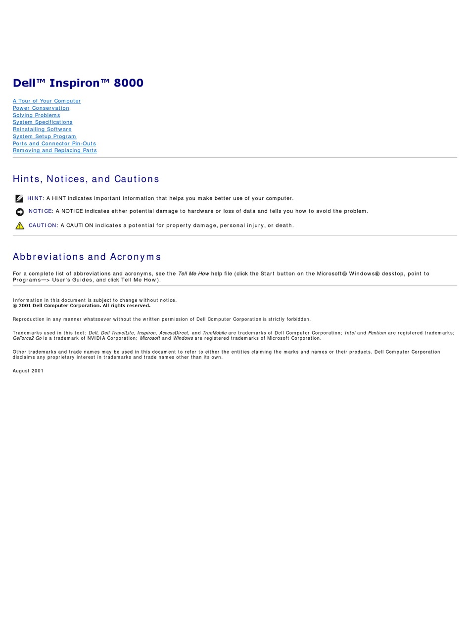 DELL INSPIRON 8000 MANUAL Pdf Download | ManualsLib