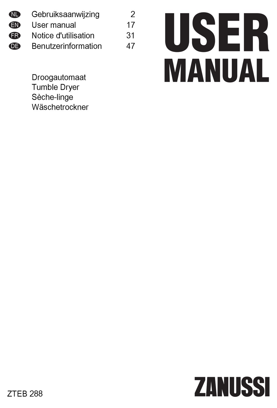 ZANUSSI ZTEB 288 USER MANUAL Pdf Download | ManualsLib