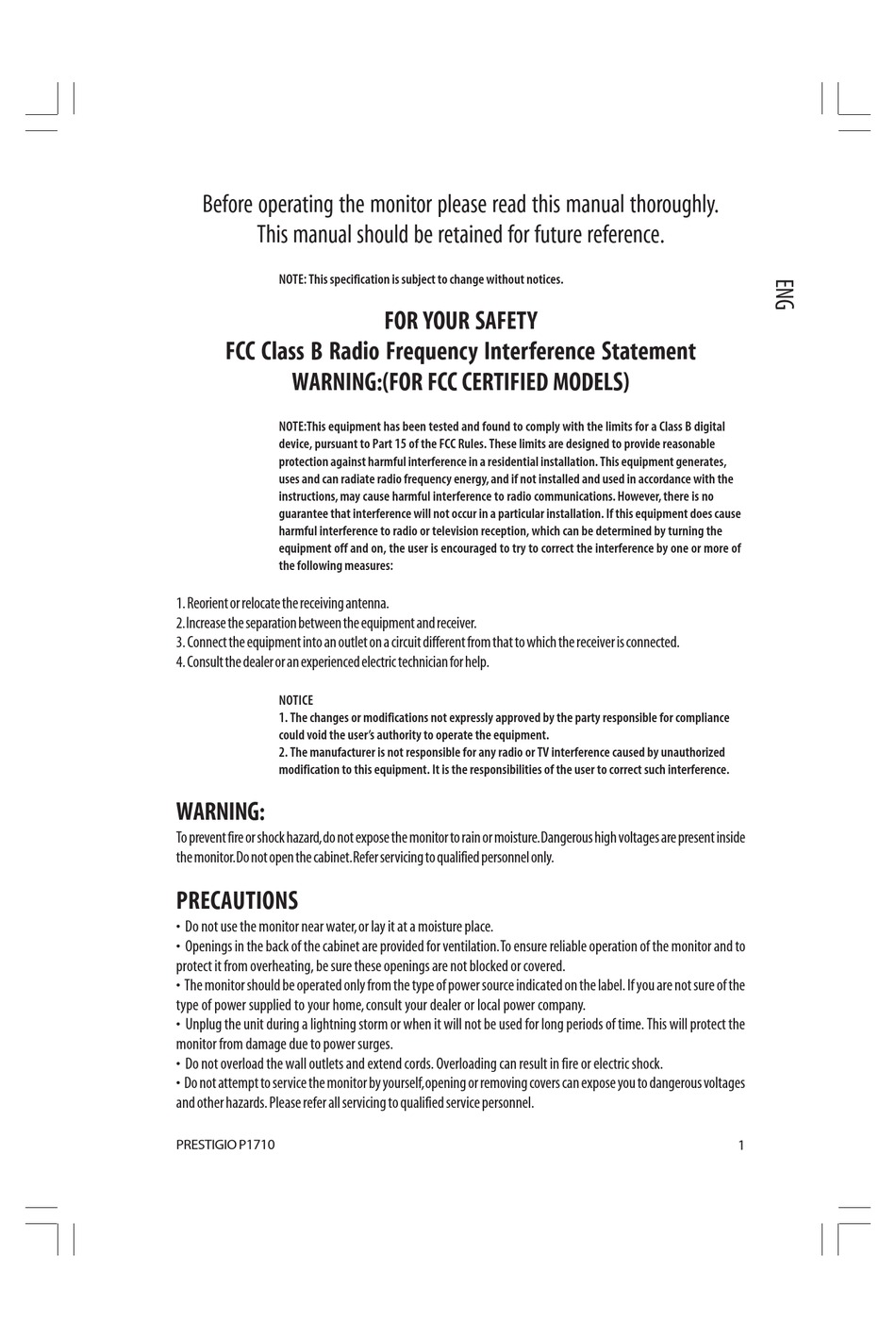 PRESTIGIO P1710 USER MANUAL Pdf Download | ManualsLib