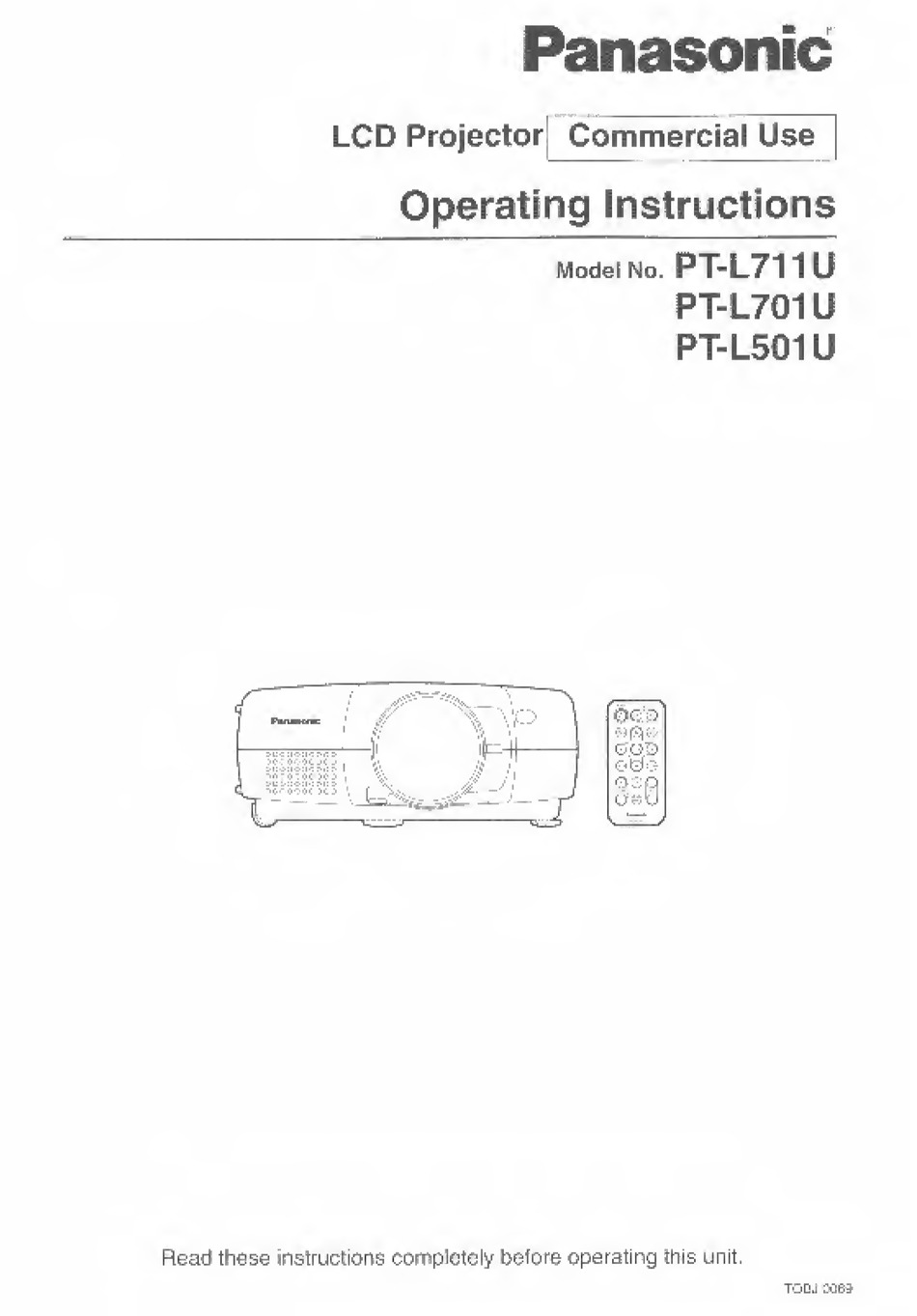 PANASONIC PT-L711U OPERATING INSTRUCTIONS MANUAL Pdf Download | ManualsLib