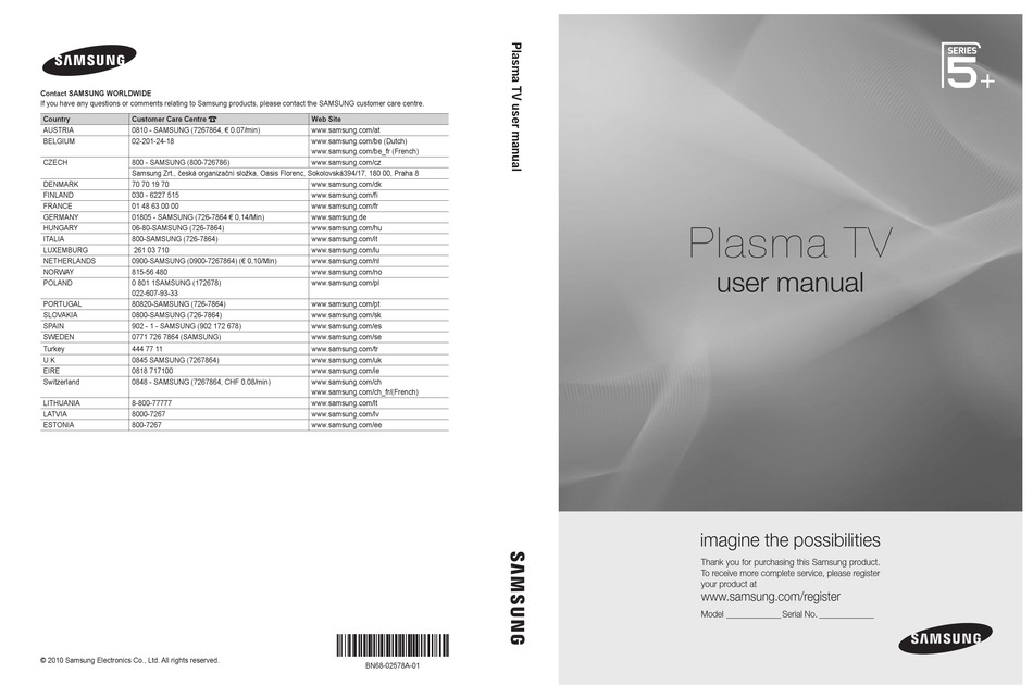 SAMSUNG PS50C550 USER MANUAL Pdf Download | ManualsLib