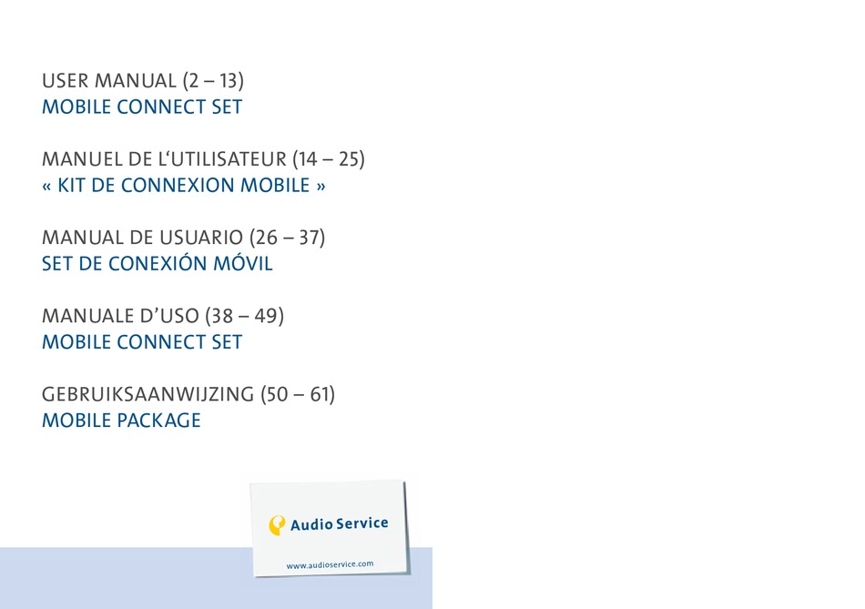 AUDIO SERVICE MOBILE CONNECT SET USER MANUAL Pdf Download | ManualsLib