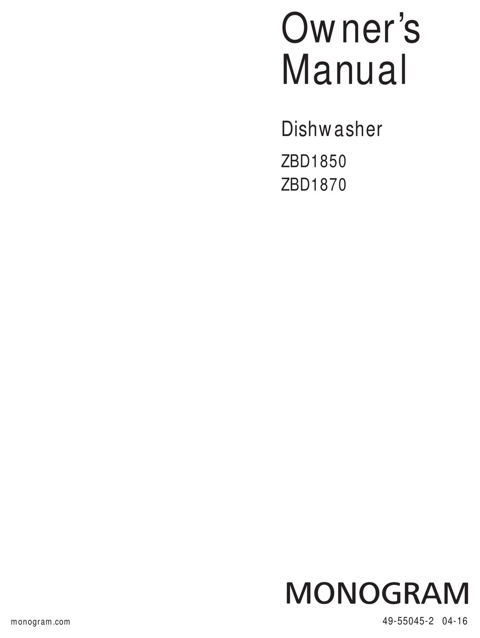 MONOGRAM ZBD1870 OWNER'S MANUAL Pdf Download | ManualsLib