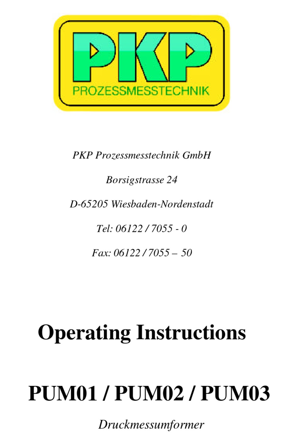 PKP PUM01 OPERATING INSTRUCTIONS MANUAL Pdf Download | ManualsLib