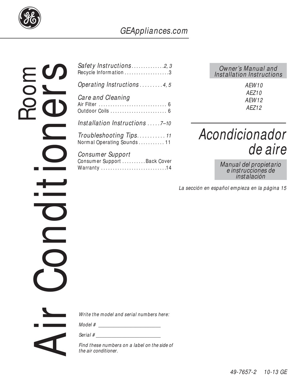 GE AEZ12 OWNER'S MANUAL AND INSTALLATION INSTRUCTIONS Pdf Download ...