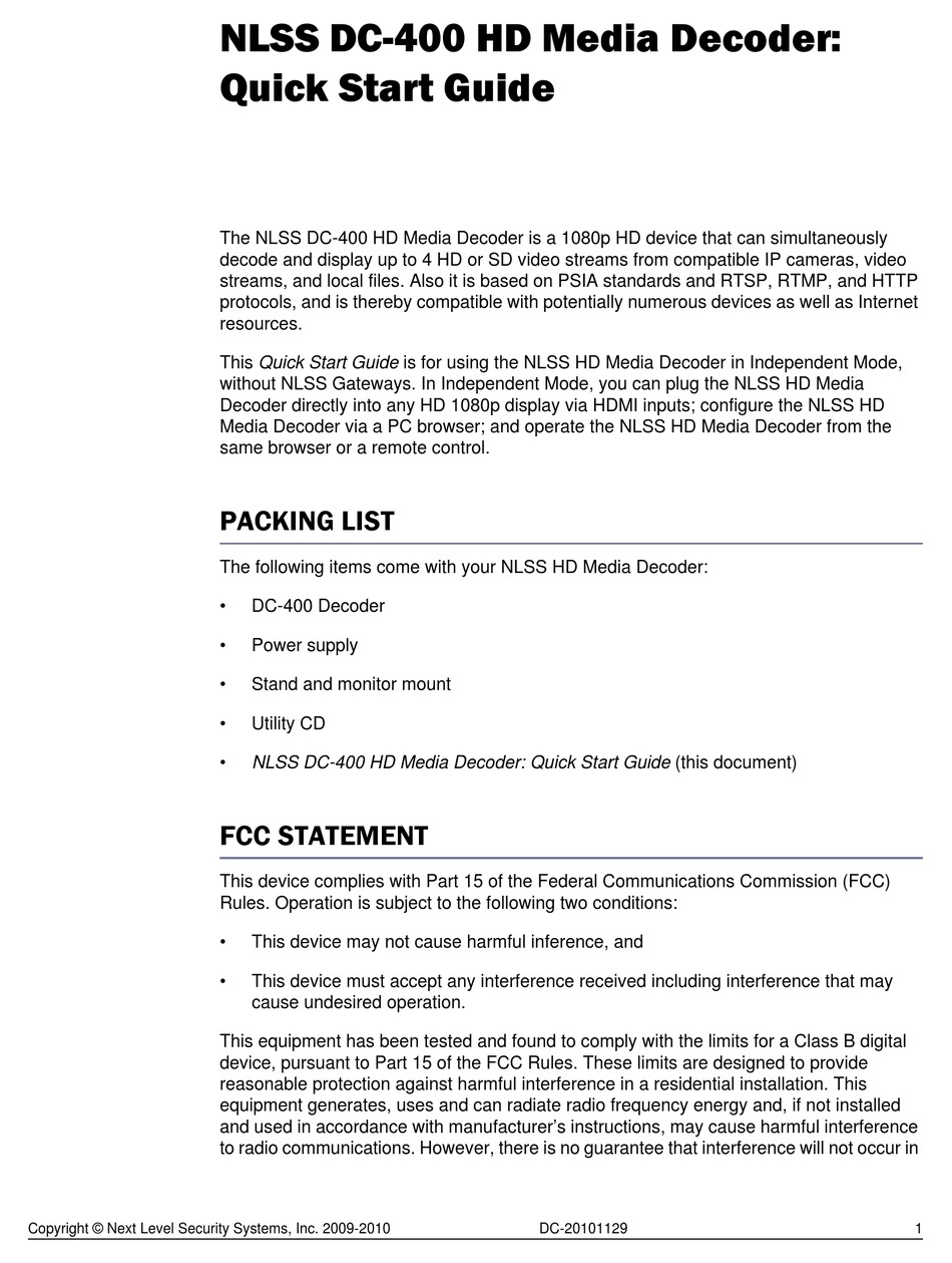 NLSS DC-400 HD QUICK START MANUAL Pdf Download | ManualsLib