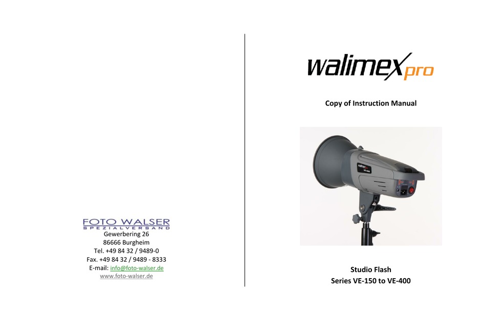 FOTO WALSER VE-150 INSTRUCTION MANUAL Pdf Download | ManualsLib