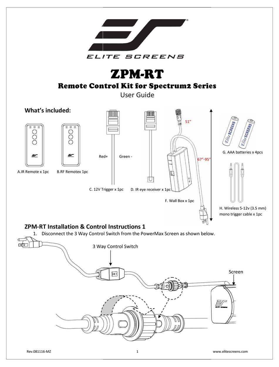 ELITE SCREENS ZPM-RT USER MANUAL Pdf Download | ManualsLib