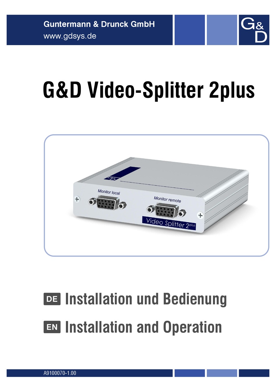 G&D VIDEO-SPLITTER 2PLUS INSTALLATION AND OPERATION MANUAL Pdf Download ...
