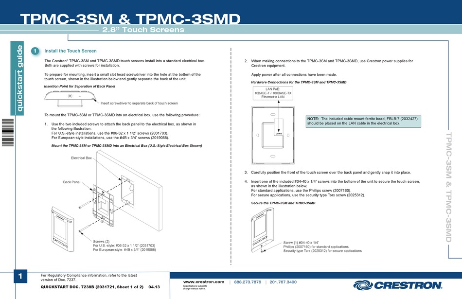 CRESTRON TPMC-3SM QUICK START MANUAL Pdf Download | ManualsLib