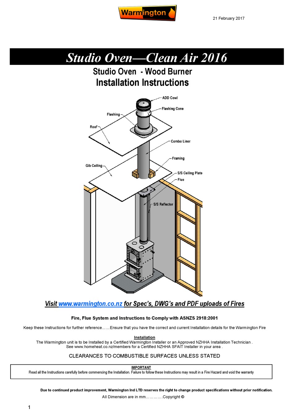 WARMINGTON STUDIO OVEN INSTALLATION INSTRUCTIONS MANUAL Pdf Download ...