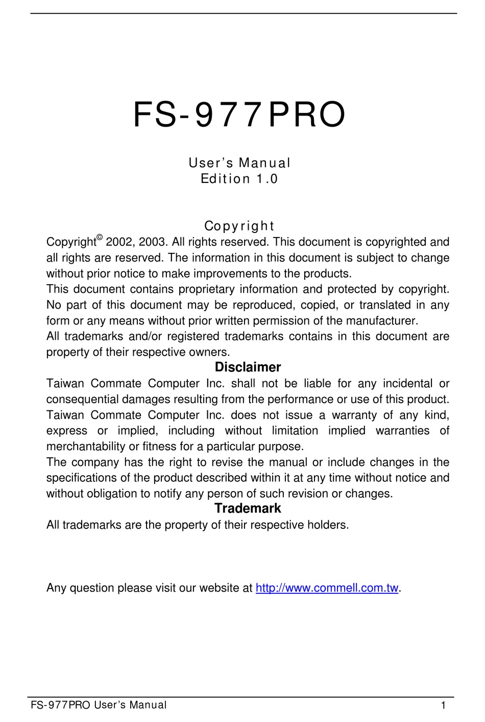 COMMELL FS-977PRO USER MANUAL Pdf Download | ManualsLib