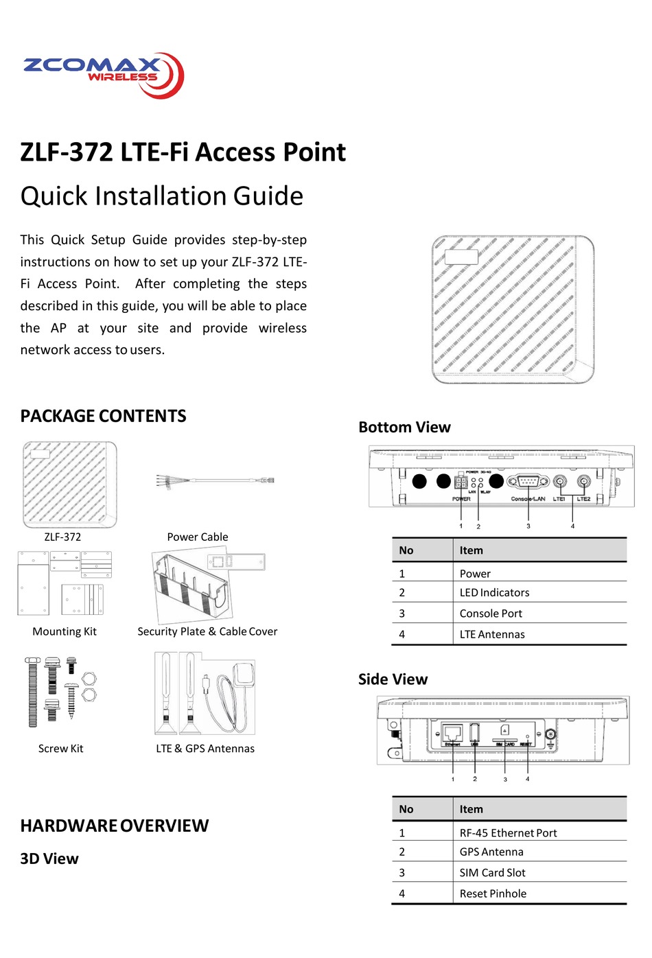 ZCOMAX ZLF-372 QUICK INSTALLATION MANUAL Pdf Download | ManualsLib