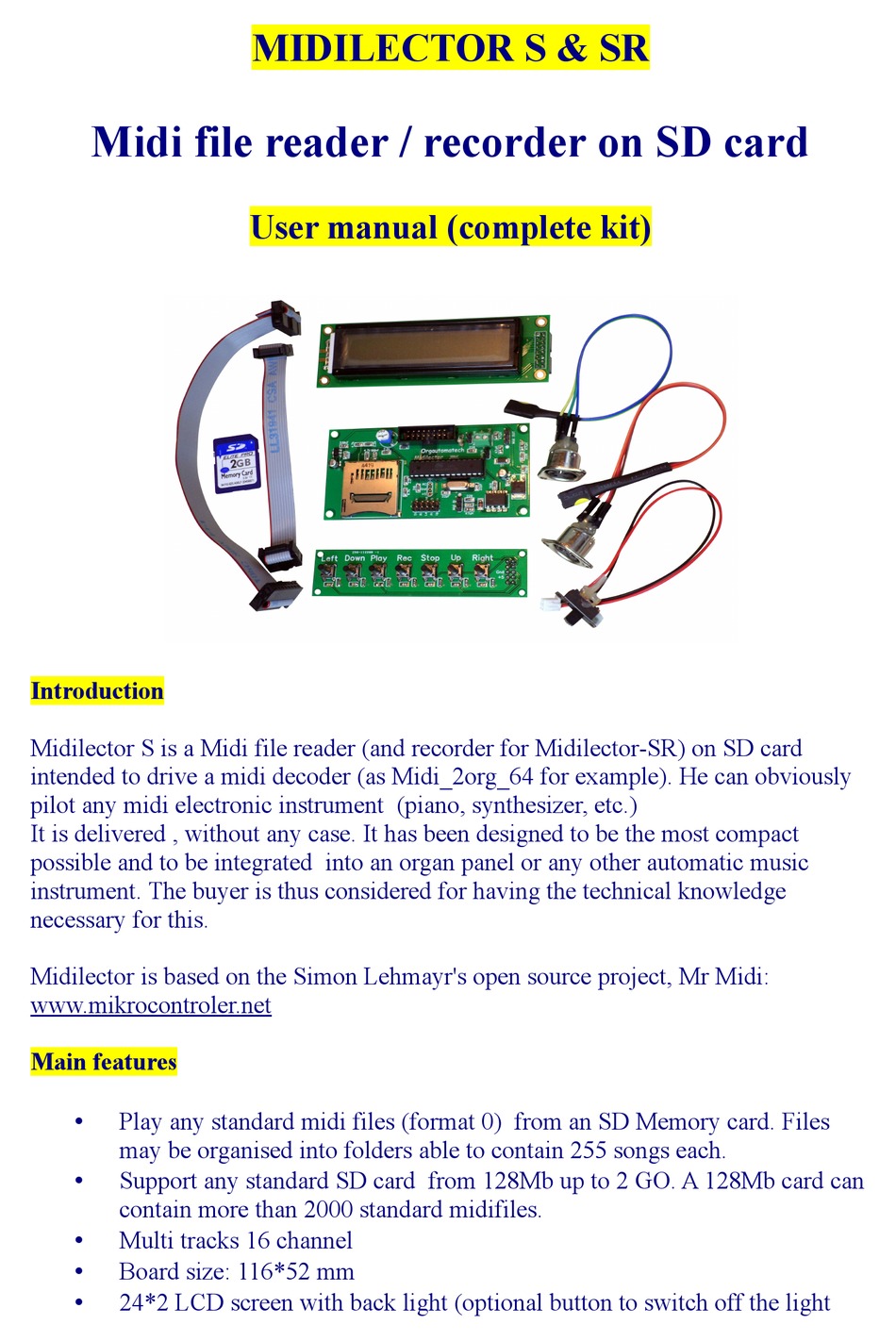 ORGAUTOMATECH MIDILECTOR S USER MANUAL Pdf Download | ManualsLib