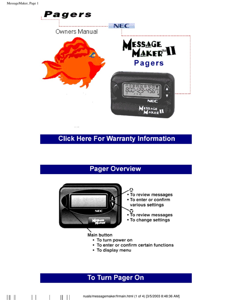 NEC MESSAGE MAKERII OWNER'S MANUAL Pdf Download | ManualsLib