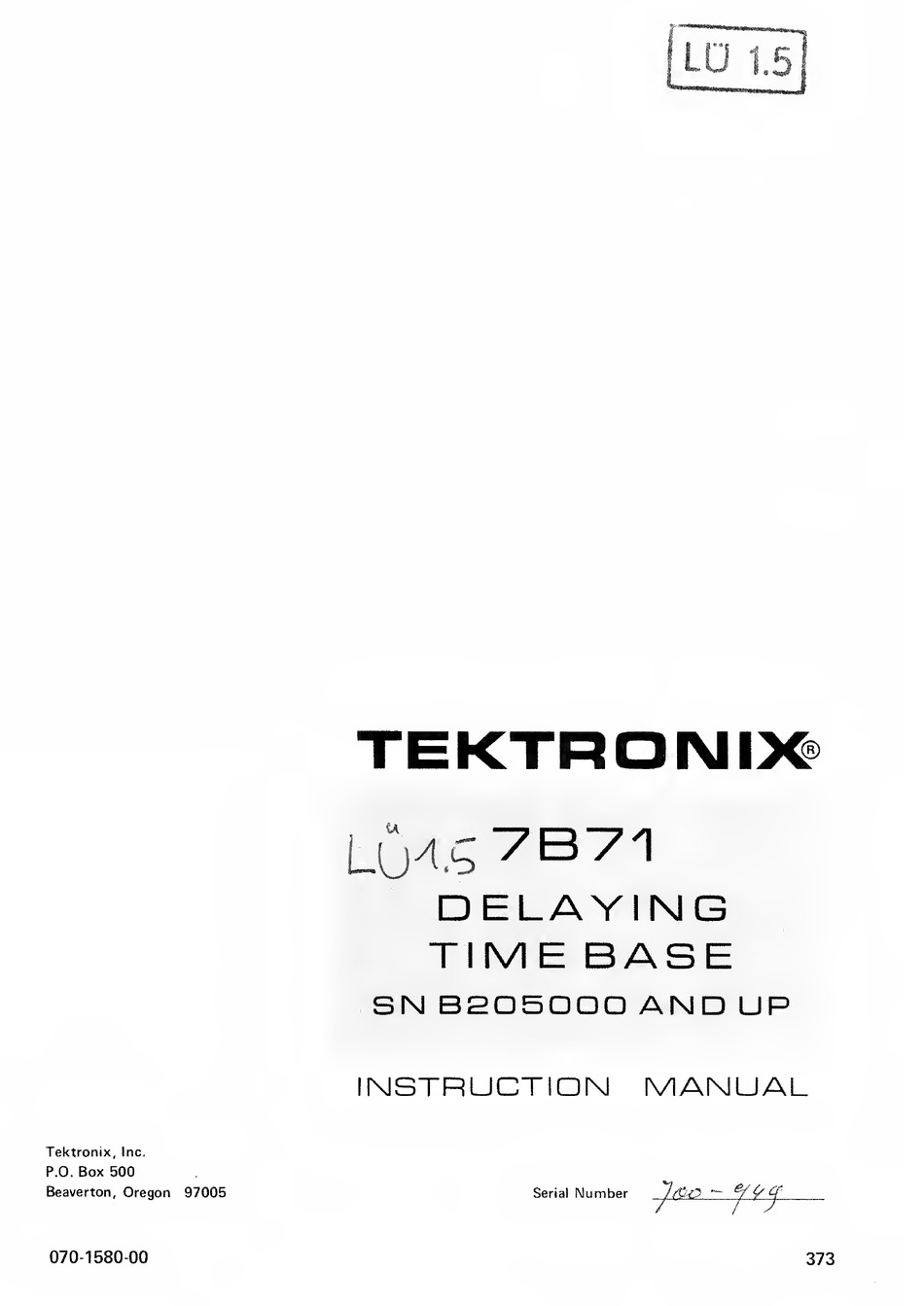 TEKTRONIX 7B71 INSTRUCTION MANUAL Pdf Download | ManualsLib