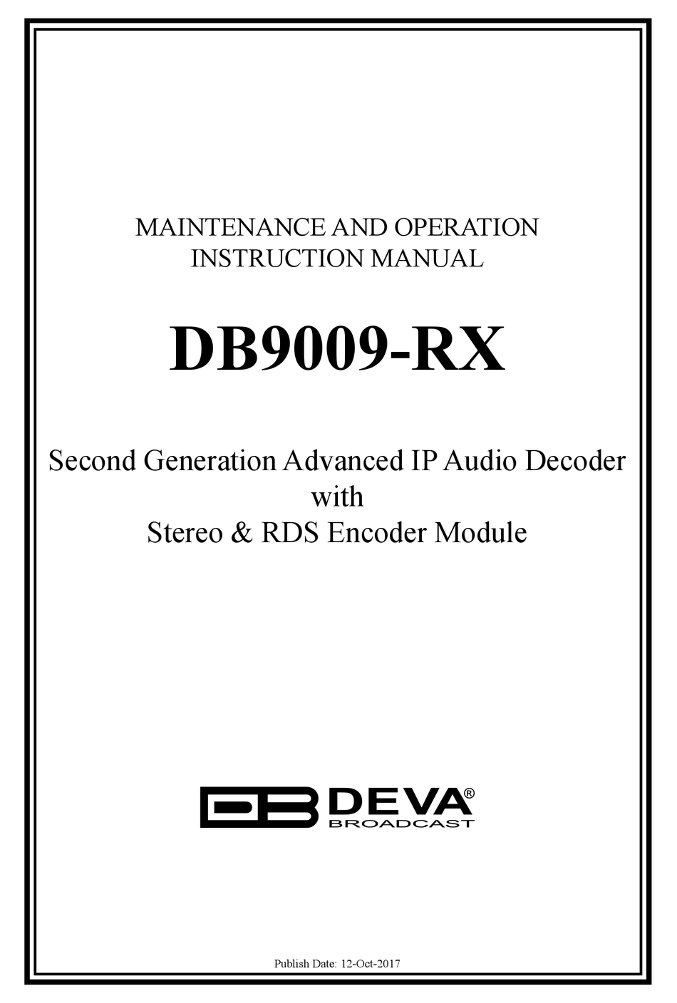 DEVA BROADCAST DB9009-RX MAINTENANCE AND OPERATION INSTRUCTION MANUAL Pdf Download | ManualsLib