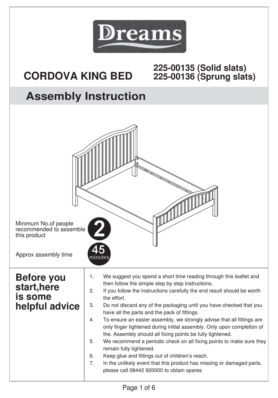 DREAMS 225 00135 ASSEMBLY INSTRUCTION MANUAL Pdf Download ManualsLib