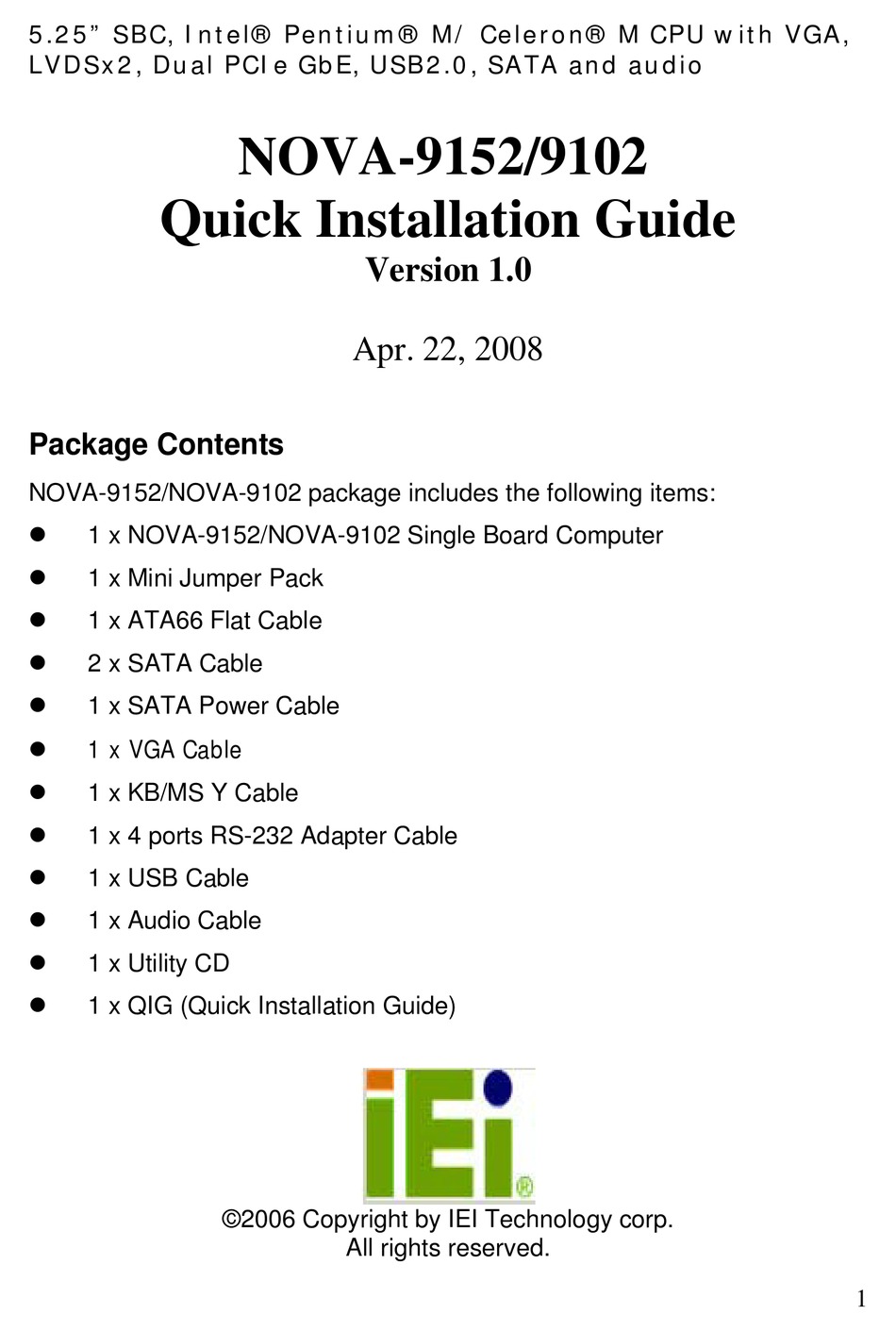 IEI TECHNOLOGY NOVA-9152 QUICK INSTALLATION MANUAL Pdf Download ...