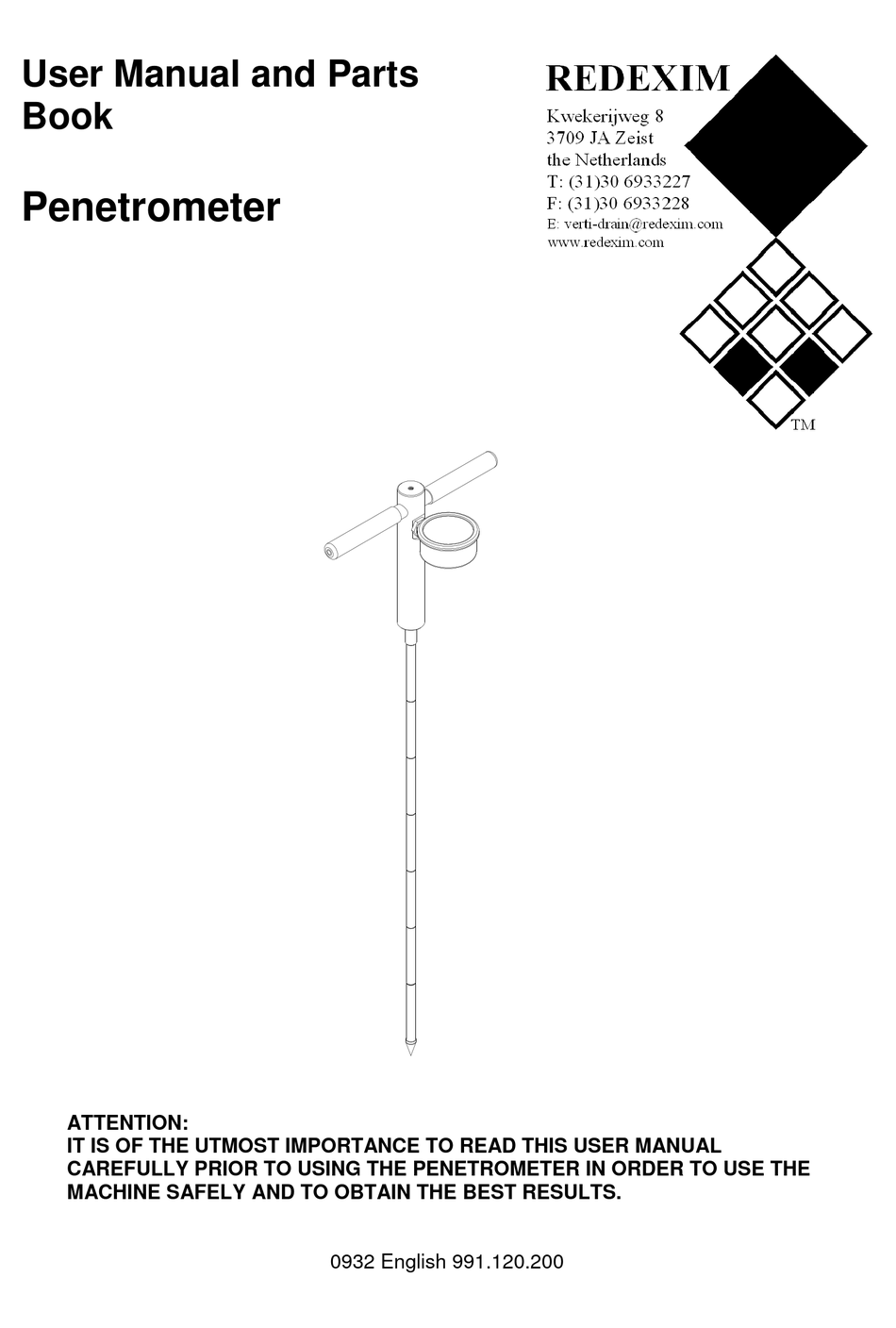 REDEXIM PENETROMETER USER MANUAL AND PARTS BOOK Pdf Download | ManualsLib