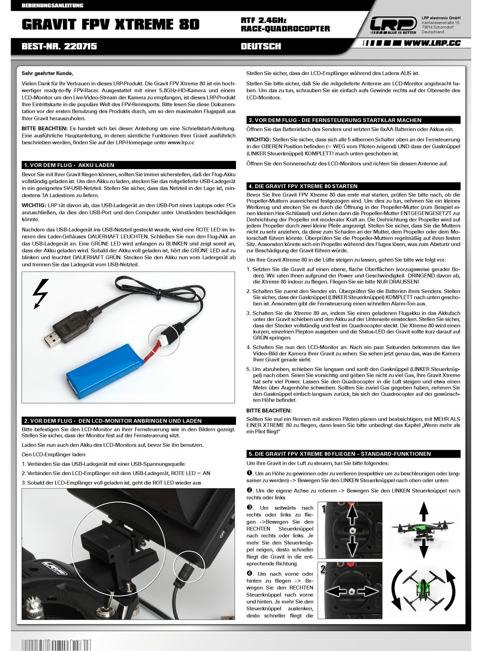 LRP GRAVIT FPV XTREME 80 USER MANUAL Pdf Download | ManualsLib