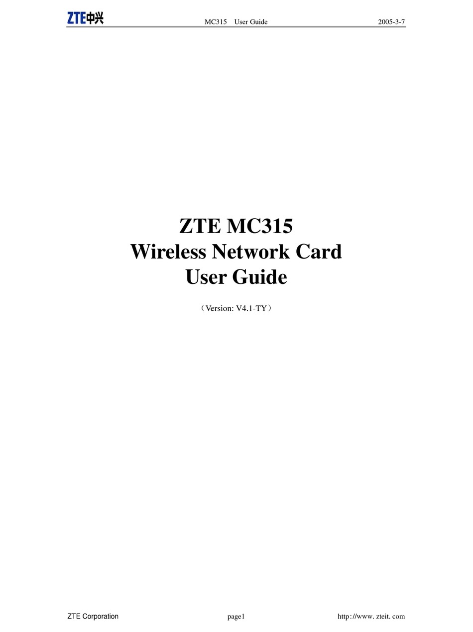 ZTE MC315 USER MANUAL Pdf Download | ManualsLib