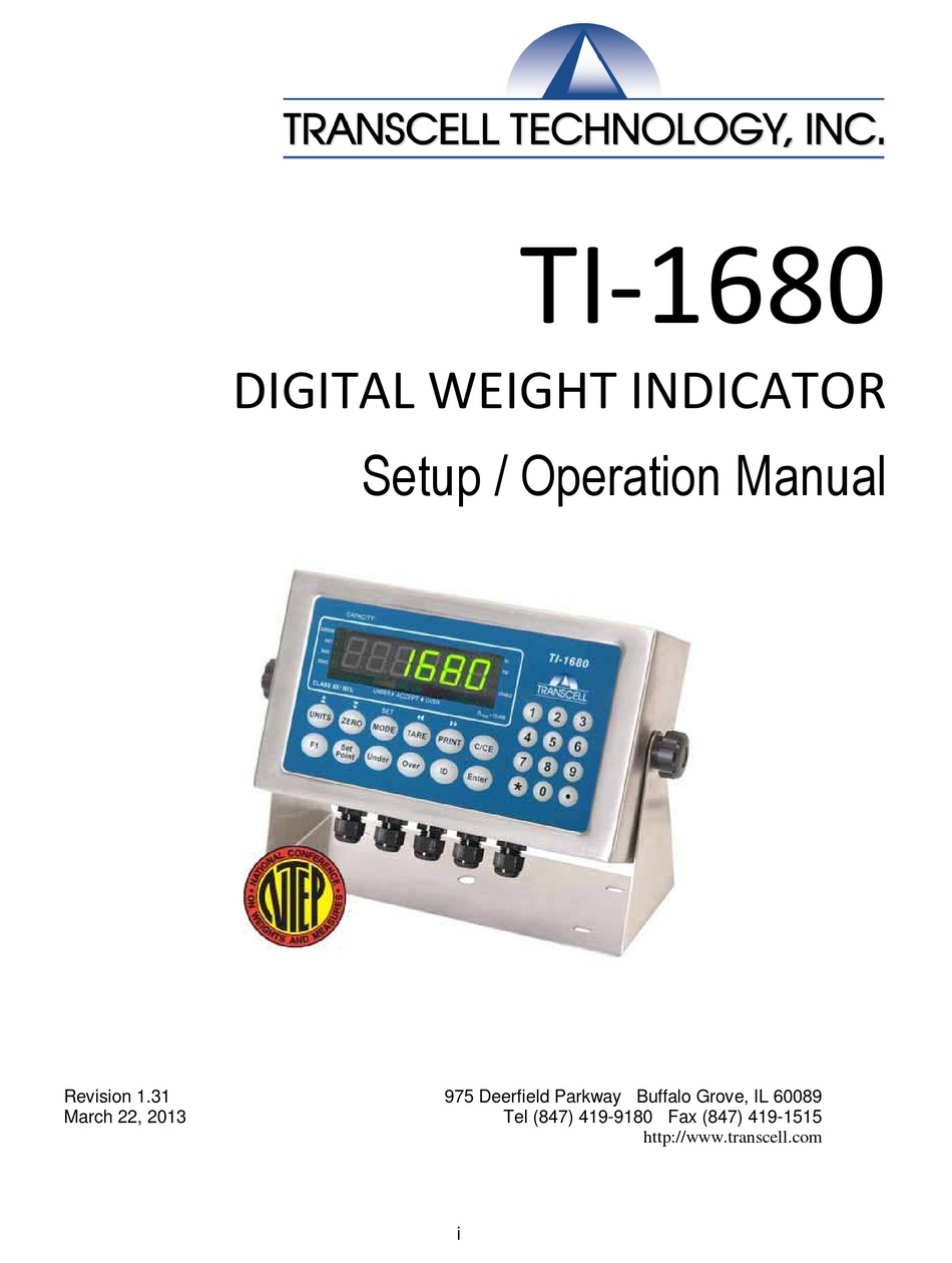 TRANSCELL TECHNOLOGY TI-1680 SETUP AND OPERATION MANUAL Pdf Download ...