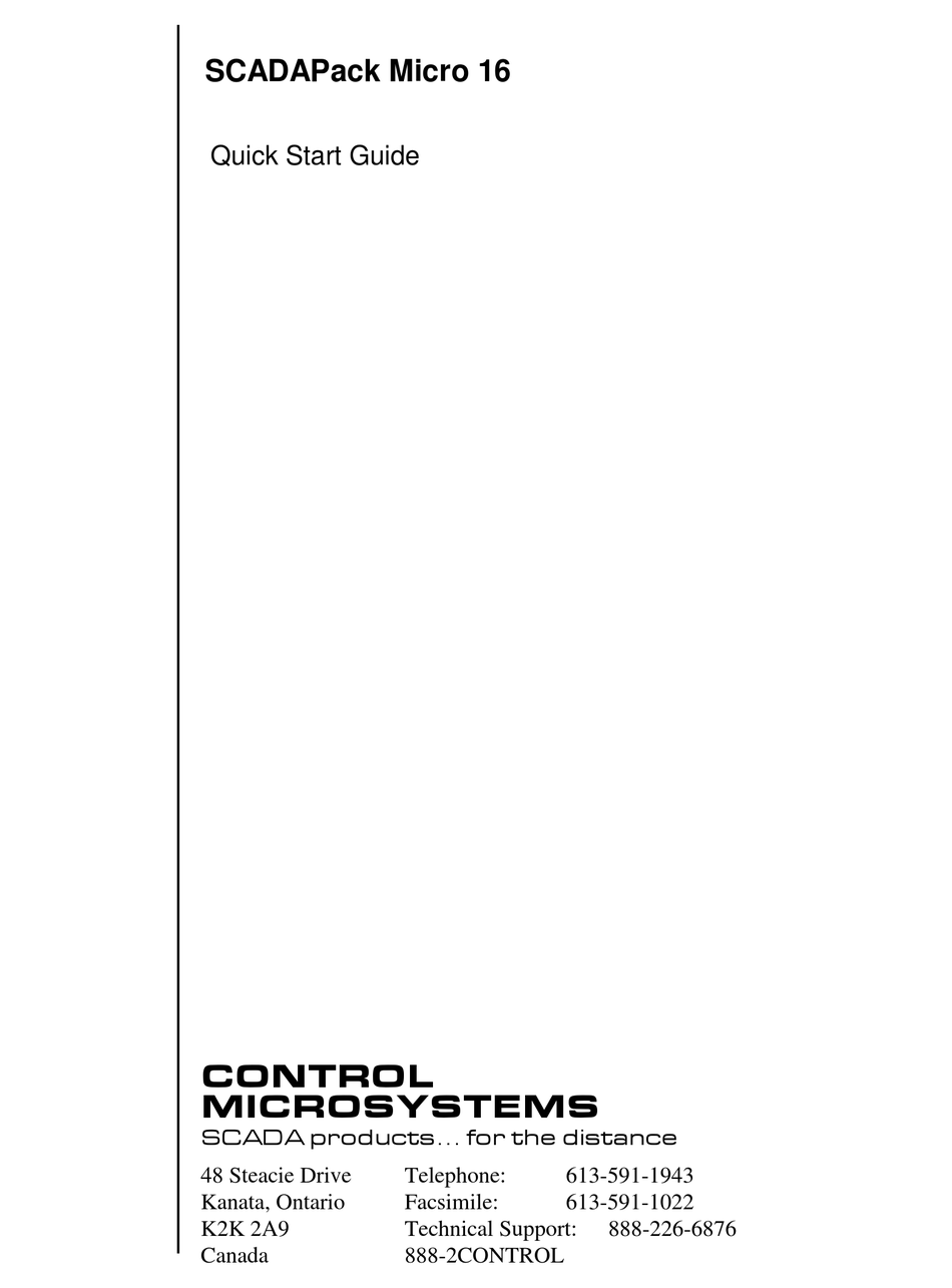 CONTROL MICROSYSTEMS SCADAPACK MICRO 16 QUICK START MANUAL Pdf Download | ManualsLib