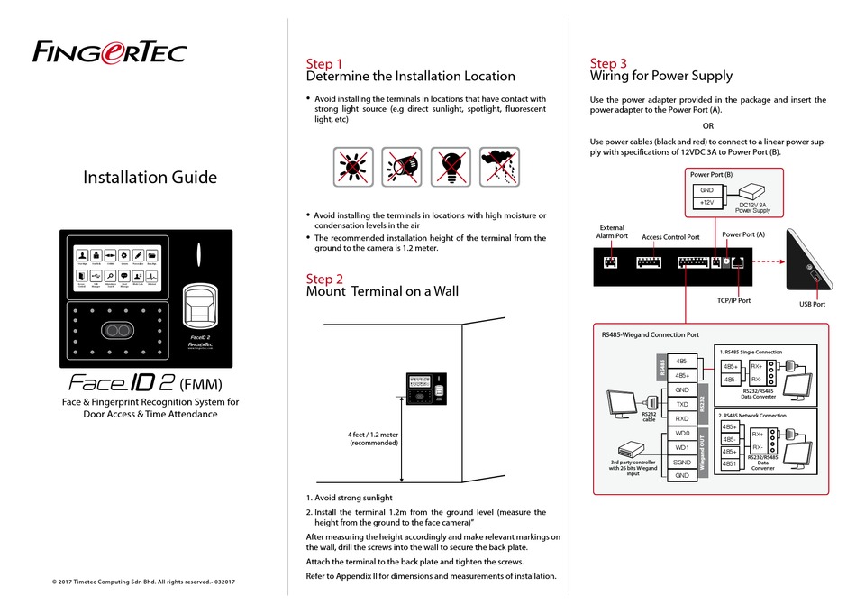 FINGERTEC FACEID2 INSTALLATION MANUAL Pdf Download | ManualsLib