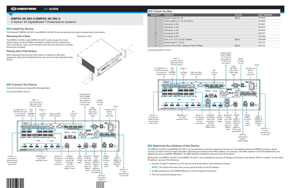 Crestron Dmps3 4k 250 C Do Manual Pdf Download Manualslib