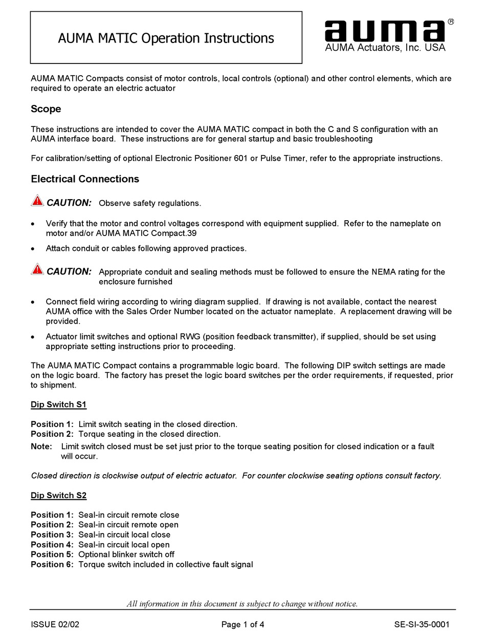 AUMA MATIC OPERATION INSTRUCTIONS Pdf Download | ManualsLib