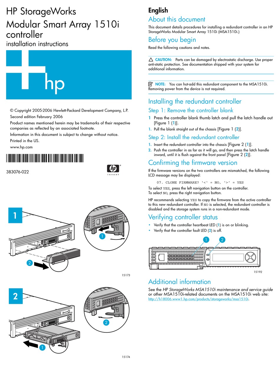 Hp Storageworks Modular Smart Array 1510i Installation Instructions Pdf Download Manualslib