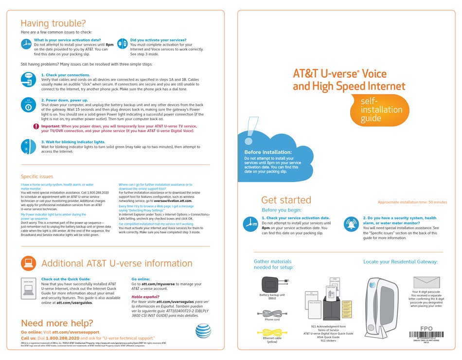 AT&T U-VERSE SELF-INSTALLATION MANUAL Pdf Download | ManualsLib