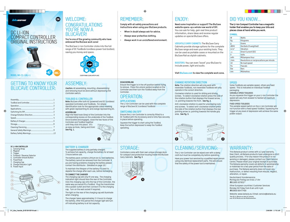 BLUCAVE CC-18LI-1 ORIGINAL INSTRUCTIONS Pdf Download | ManualsLib