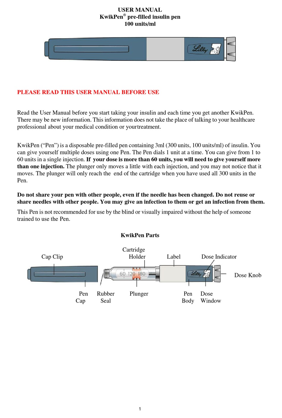 HUMALOG U-100 KWIKPEN USER MANUAL Pdf Download | ManualsLib