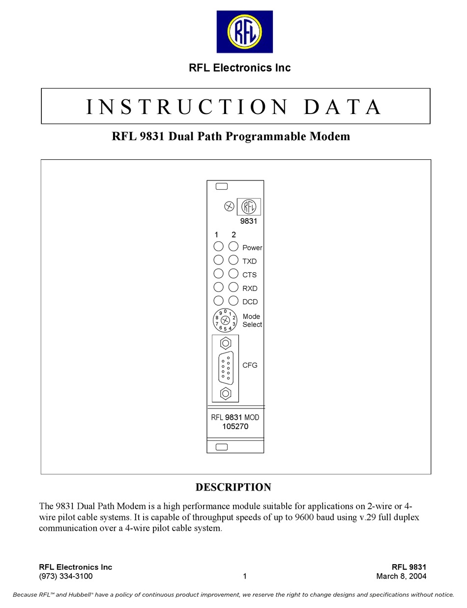 RFL ELECTRONICS 9831 INSTRUCTION DATA Pdf Download | ManualsLib