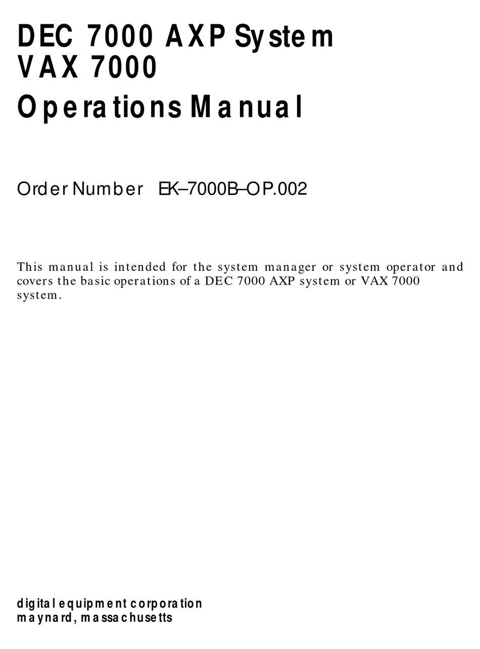 DEC 7000 AXP OPERATION MANUAL Pdf Download | ManualsLib