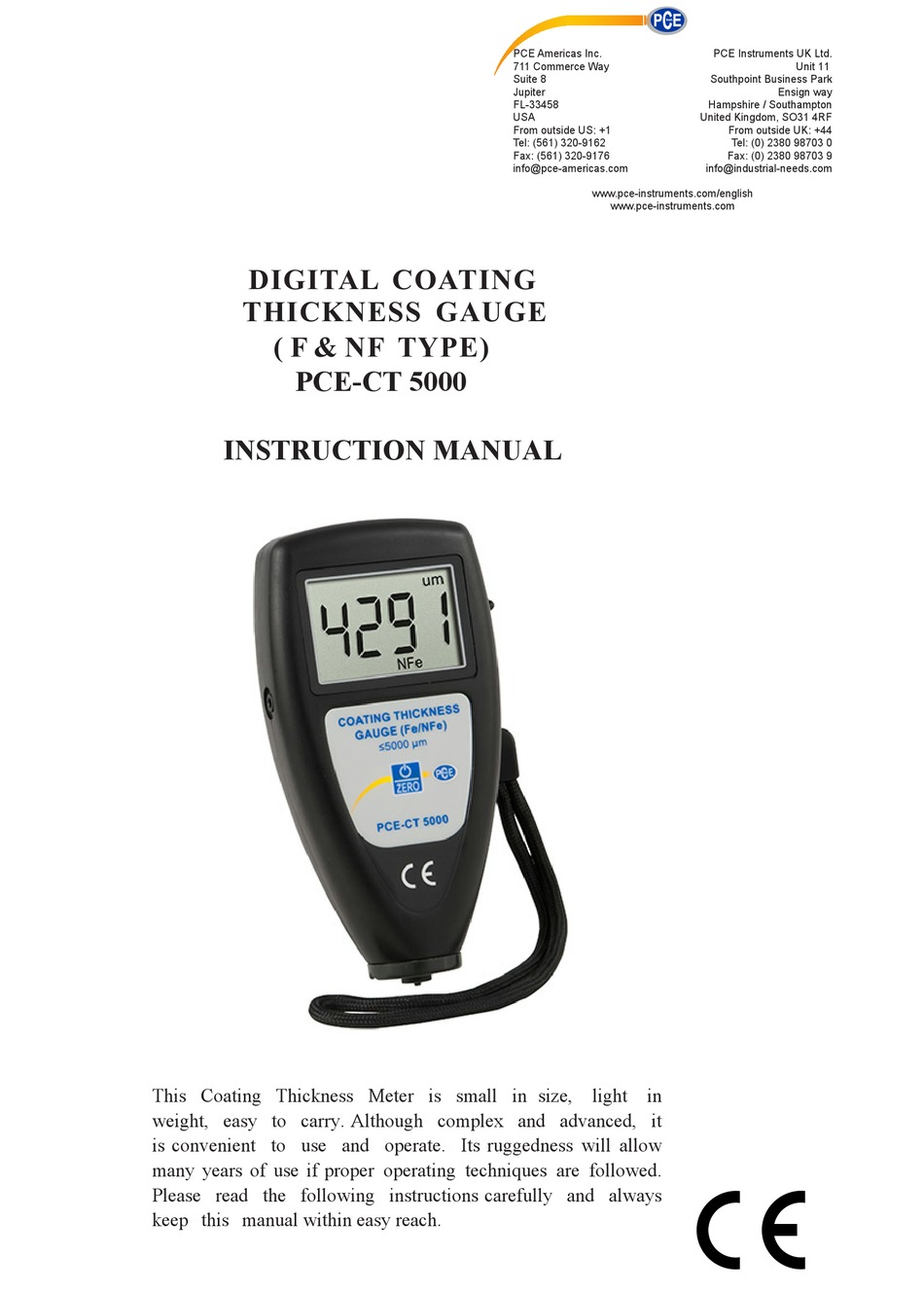 PCE INSTRUMENTS PCE-CT 5000 INSTRUCTION MANUAL Pdf Download | ManualsLib