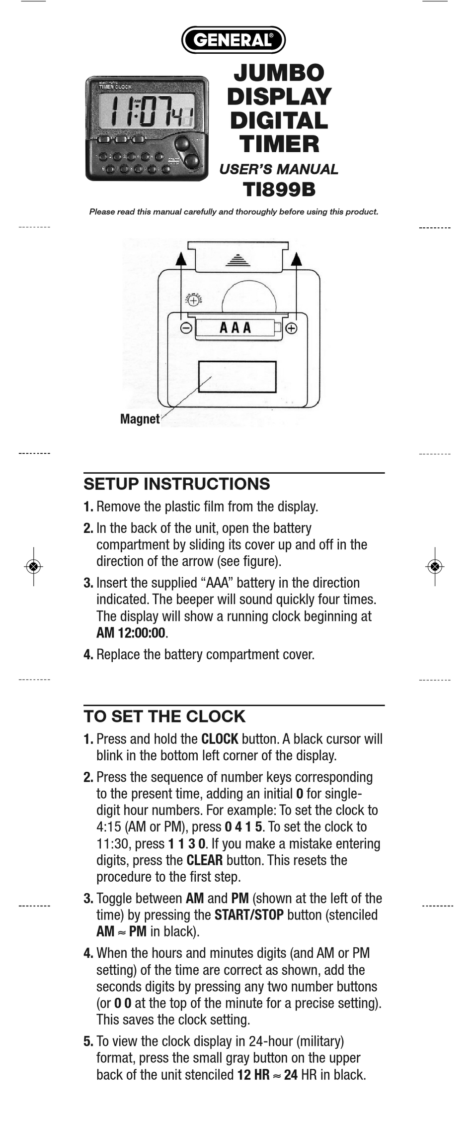 GENERAL TI899B USER MANUAL Pdf Download | ManualsLib
