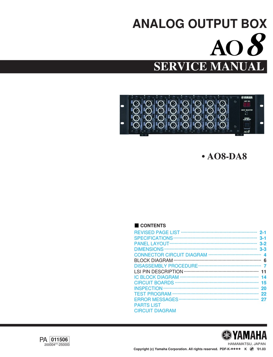 YAMAHA AO8 SERVICE MANUAL Pdf Download | ManualsLib