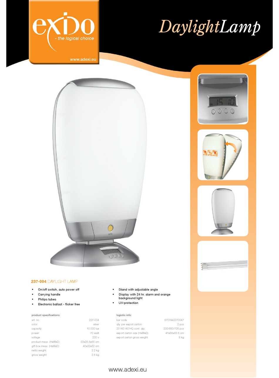 EXIDO DAYLIGHT LAMP 237-004 SPECIFICATIONS Pdf Download | ManualsLib