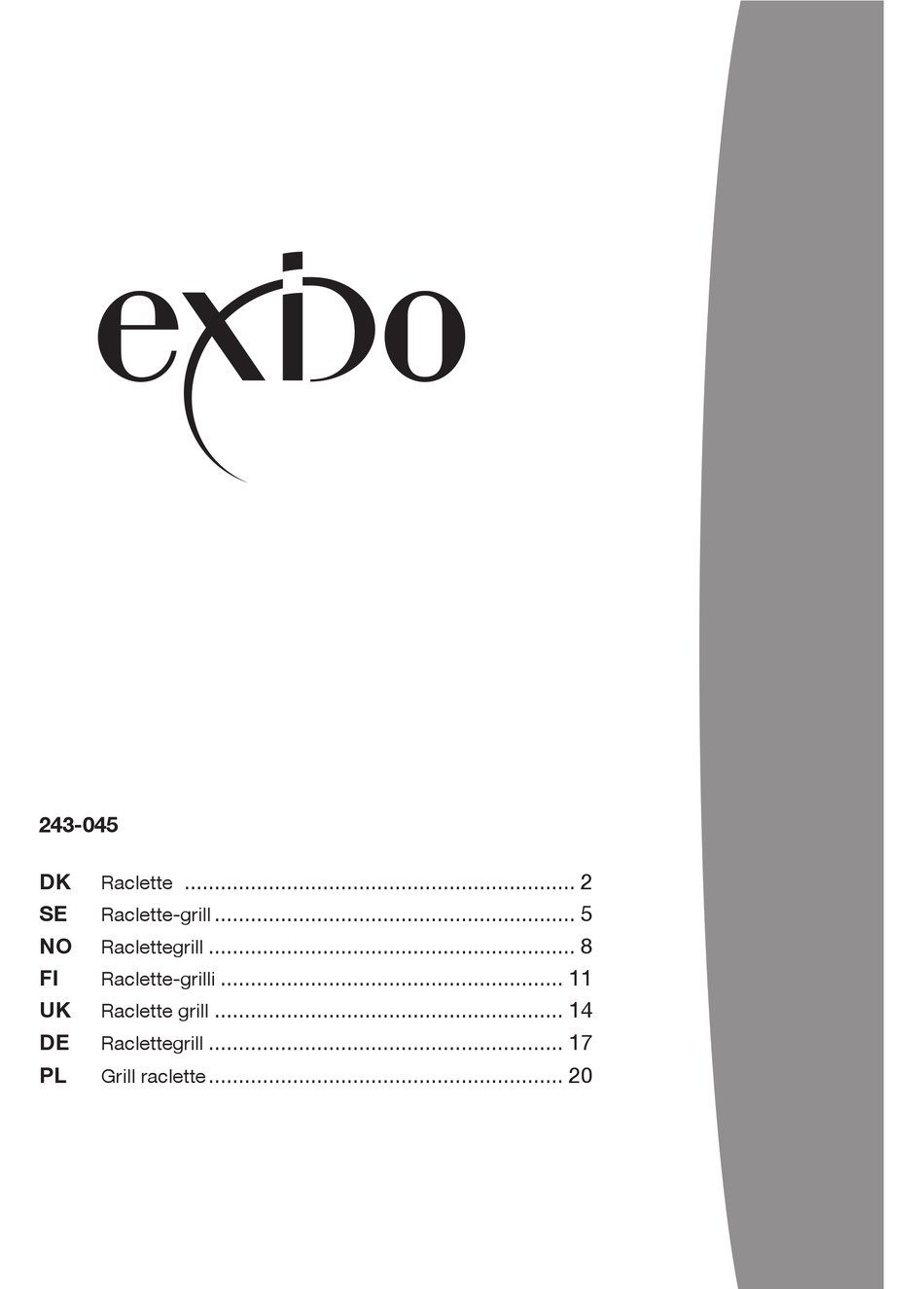 EXIDO RACLETTEGRILL 243-045 USER MANUAL Pdf Download | ManualsLib
